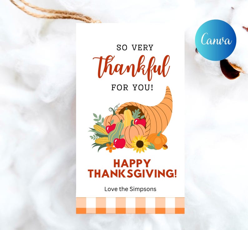 Printable Thanksgiving Thank You Tags Fall Gift Tags Turkey Day Favor ...