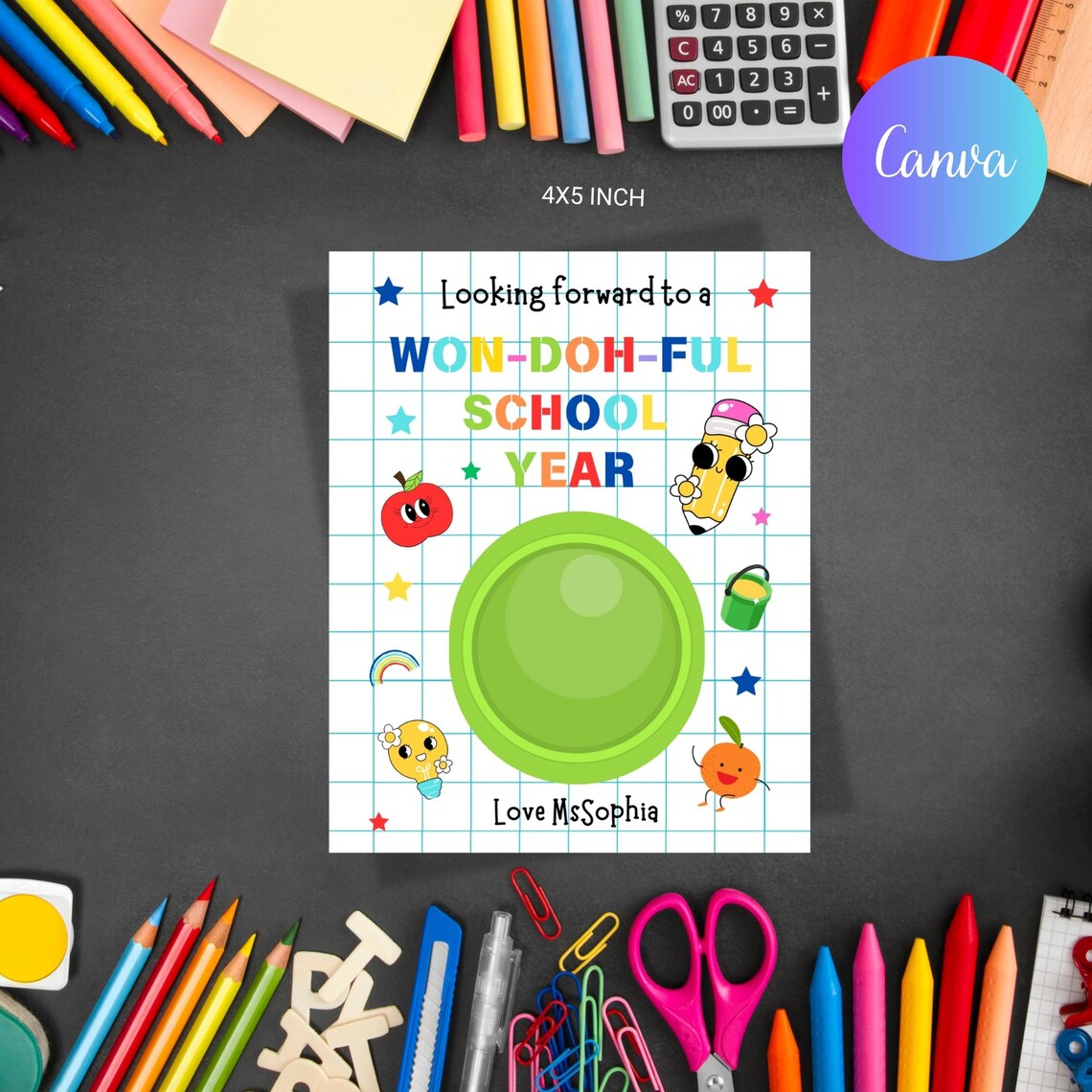 Back to School Play Dough Card Template, Printable Won-doh-ful School ...