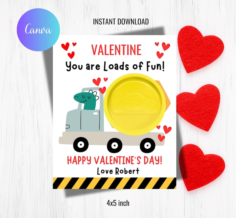 Valentine's Play Doh Holder, Printable Dinosaur Valentine Card, Play ...
