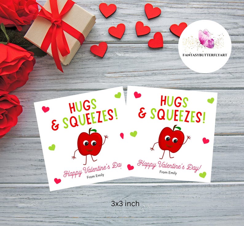 Printable Apple Hugs Squeezes Valentine Tag, Applesauce Pouch Card ...