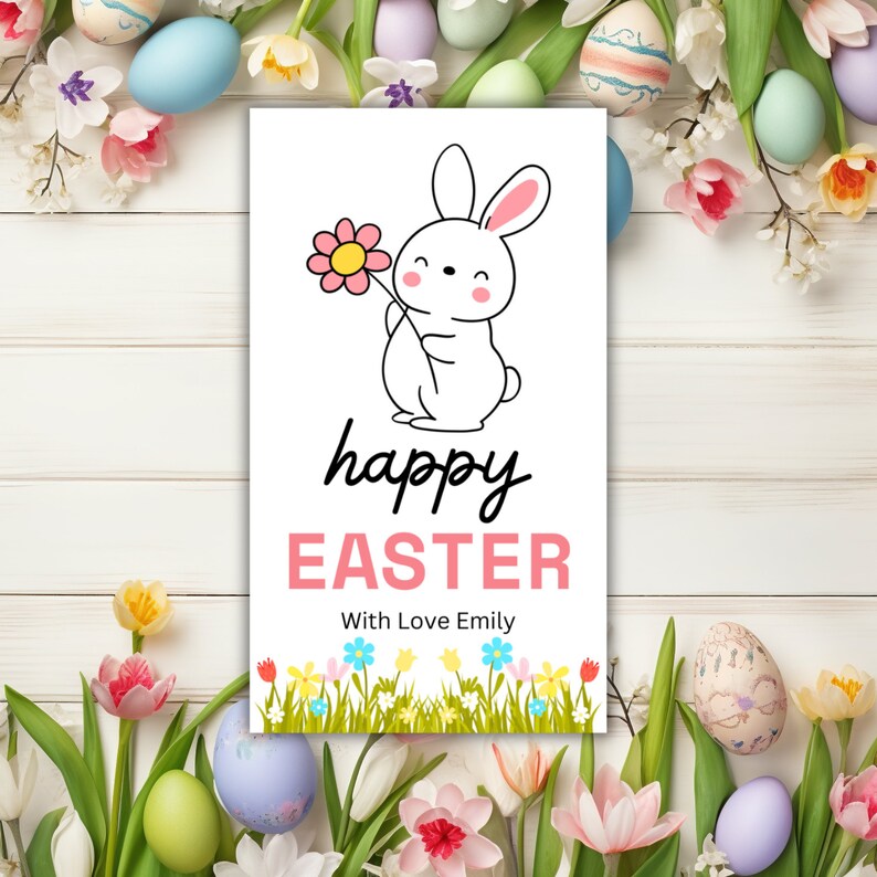 Printable Happy Easter Bunny Gift Tag Instant Download Flower Easter ...
