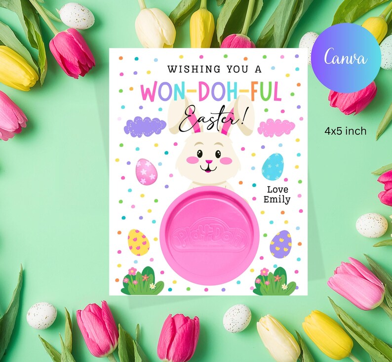 Bunny Wondohful Easter Play Doh Card, Easter Playdough Holder Printable ...