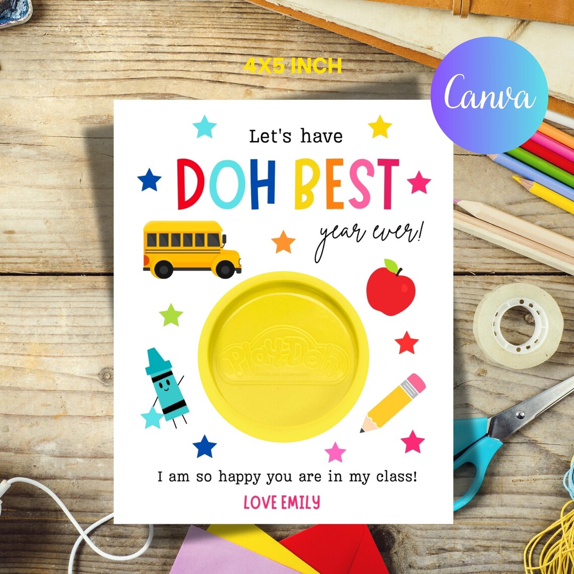 Back to School Play Dough Card Template, Printable Won-doh-ful School ...