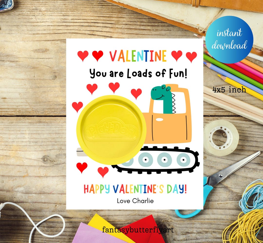 Printable Dinosaur Valentine Card Valentine's Play Doh Holder Play ...