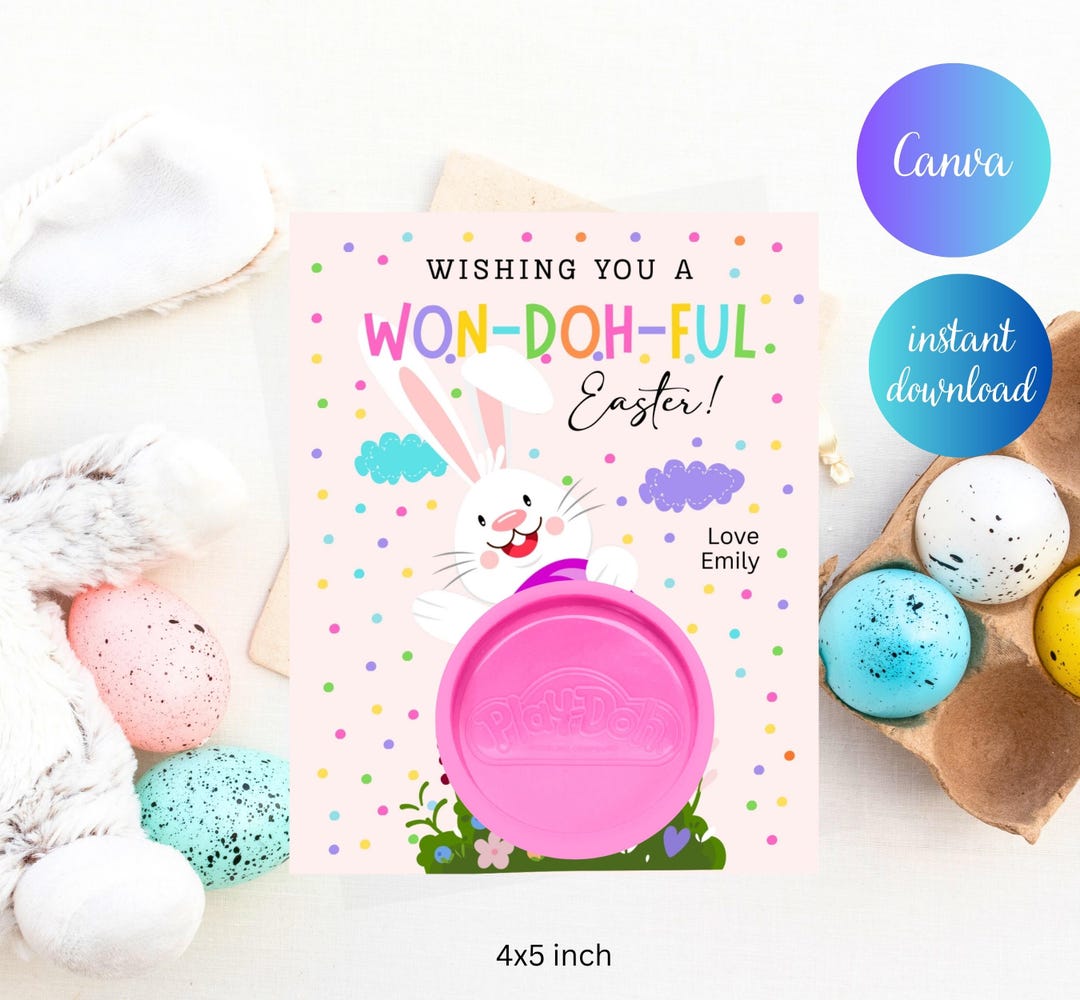 Happy Bunny Easter Play Doh Card, Bunny Playdough Holder Printable ...