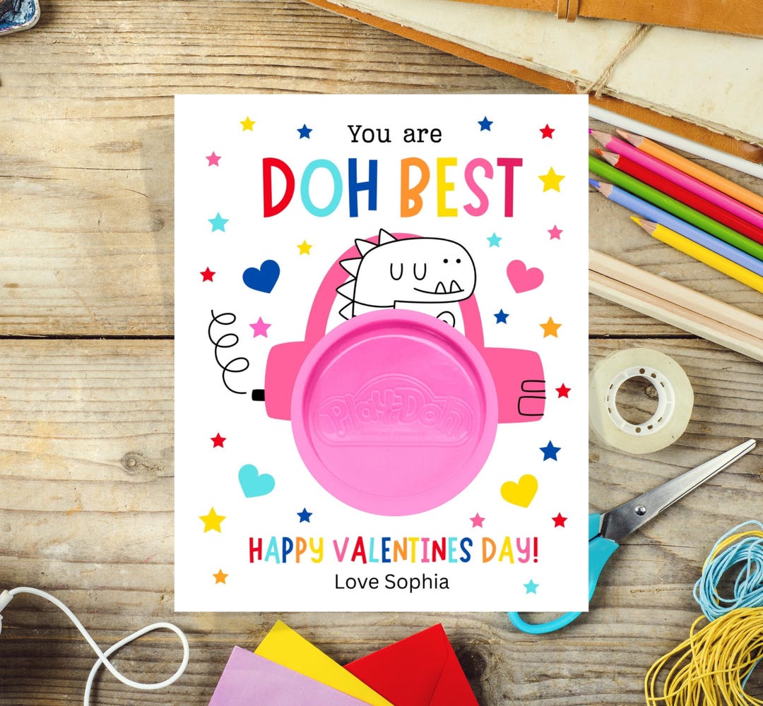 Valentine's Play Doh Holder, Printable Dinosaur Valentine Card, Play ...