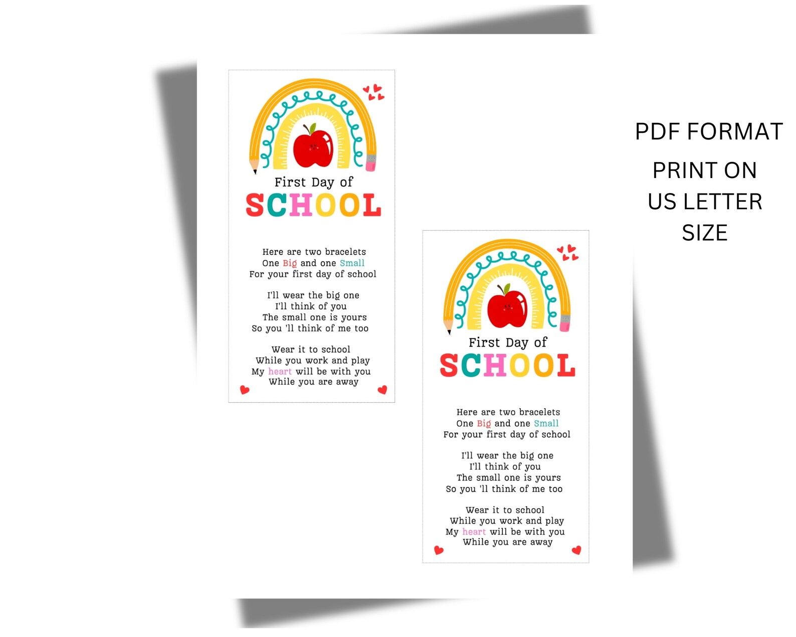 First Day of School Bracelet PRINTABLE Instant Download, Back to School ...