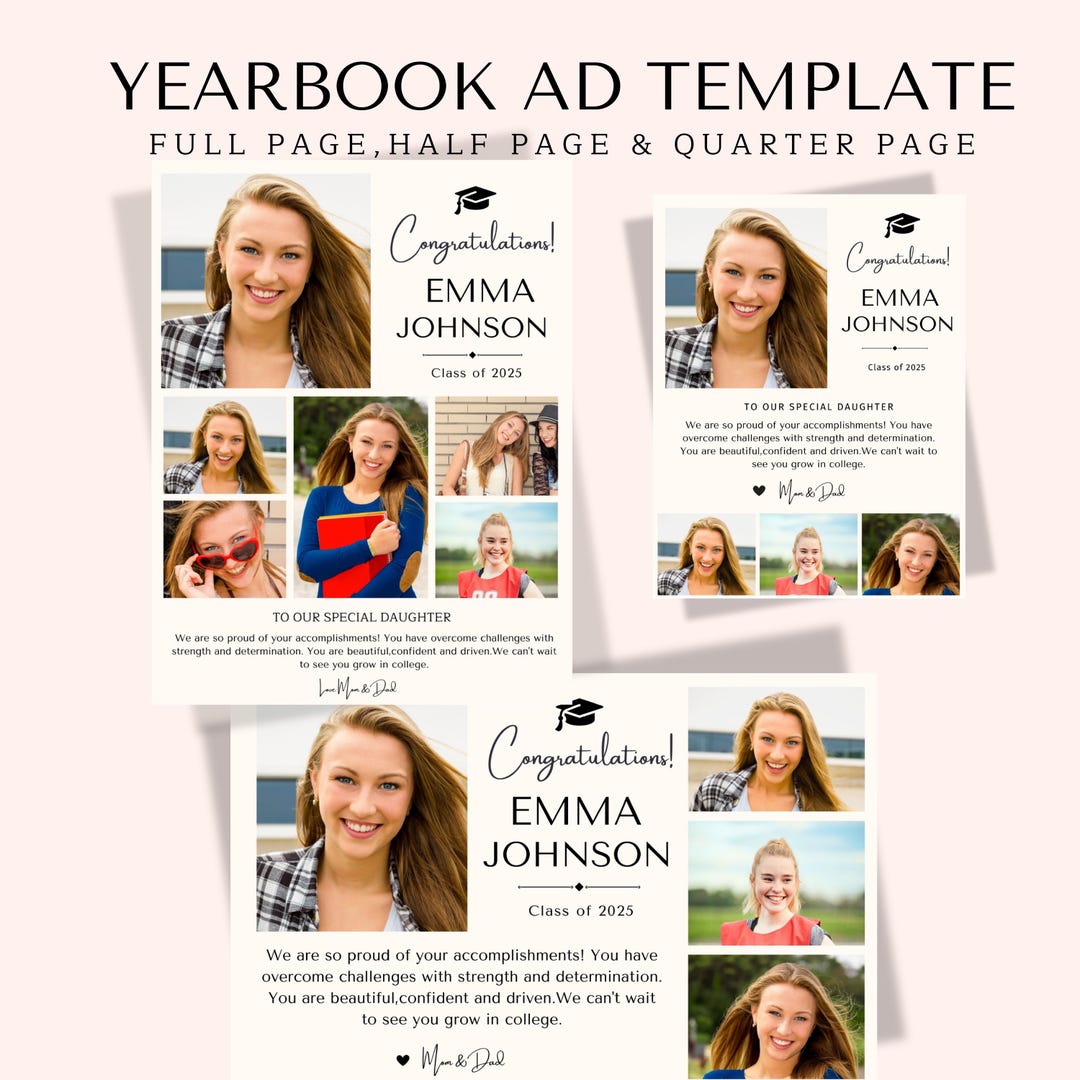 Editable Yearbook Ad Template, Full Page Half Page Quarter Page Senior ...
