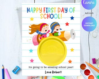 Back to School Play Dough Card Template, Printable Won-doh-ful School ...