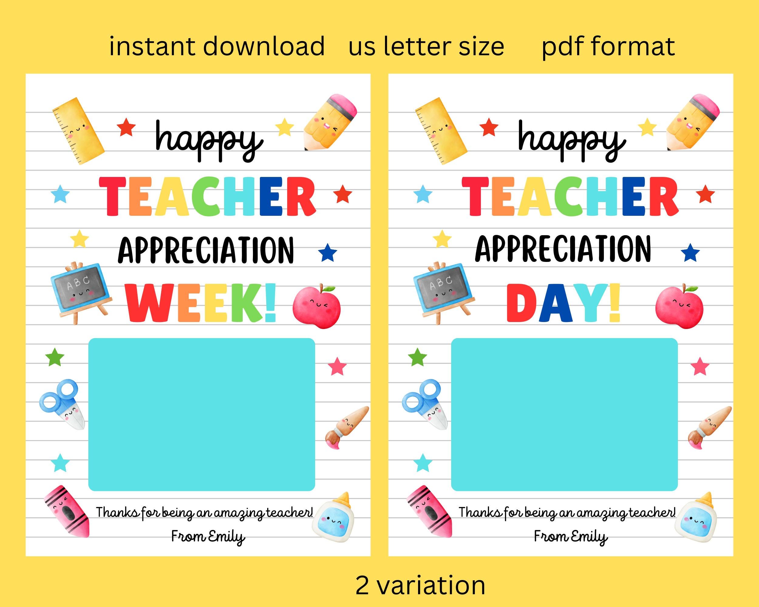 Teacher Appreciation Week Card: Printable Thank You Gift (digital ...