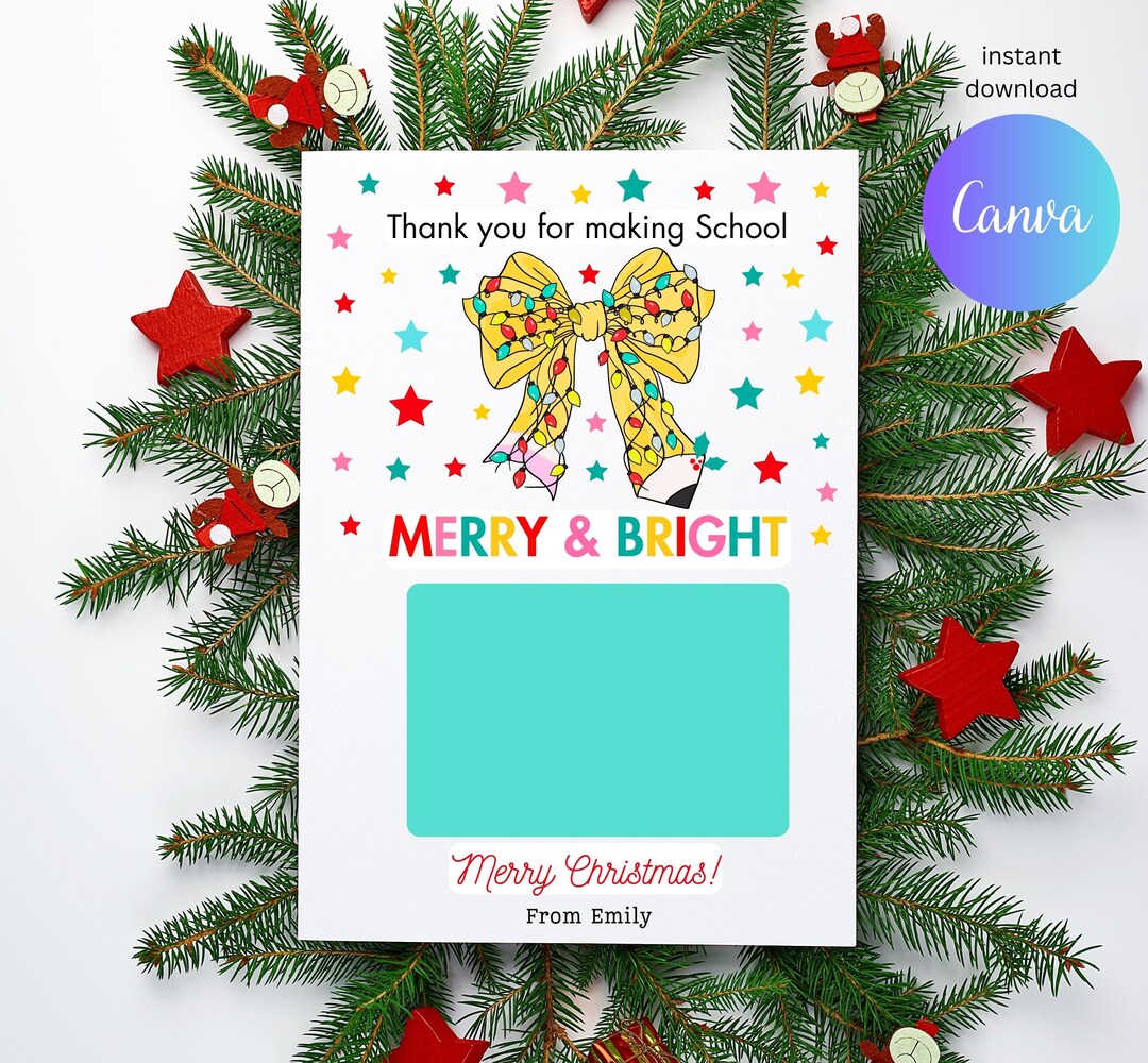 Printable Teacher Thank You for Making School Merry & Bright Gift Card ...