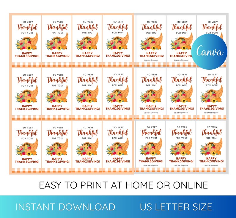 Printable Thanksgiving Thank You Tags Fall Gift Tags Turkey Day Favor ...