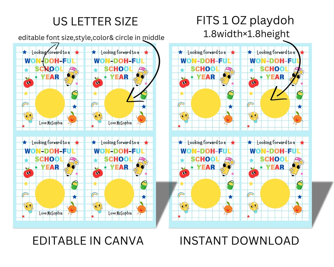 Back to School Play Dough Card Template, Printable Won-doh-ful School ...