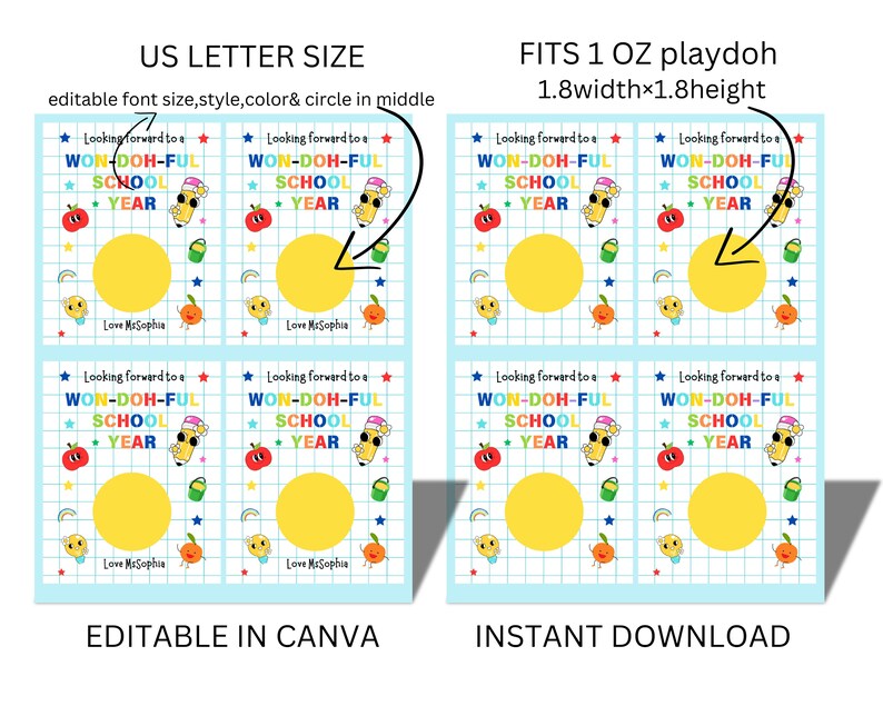 Back to School Play Dough Card Template, Printable Won-doh-ful School ...