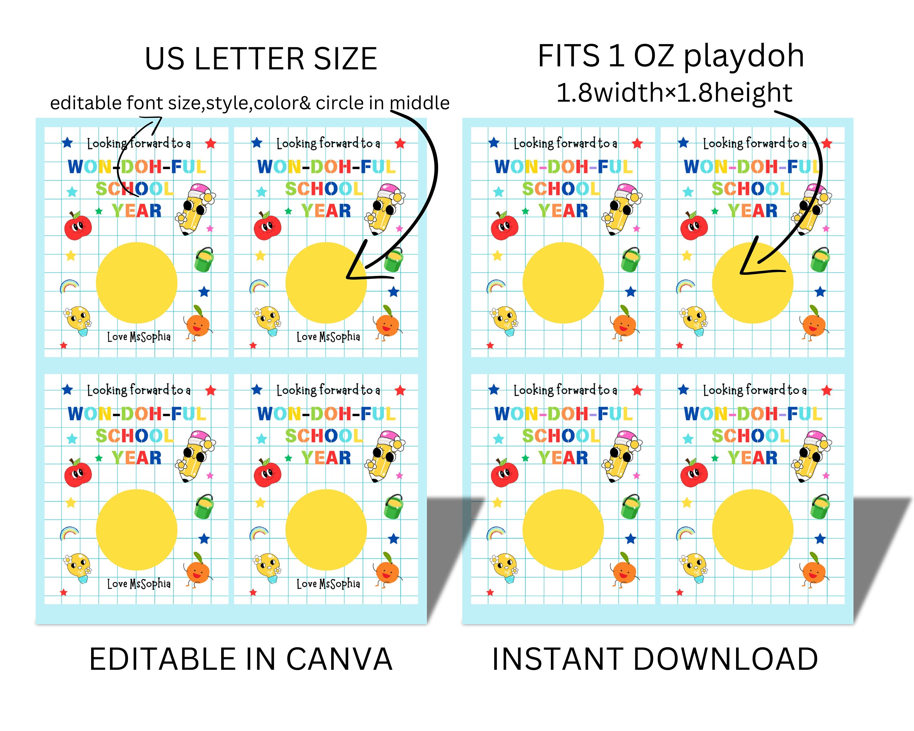 Back to School Play Dough Card Template, Printable Won-doh-ful School ...