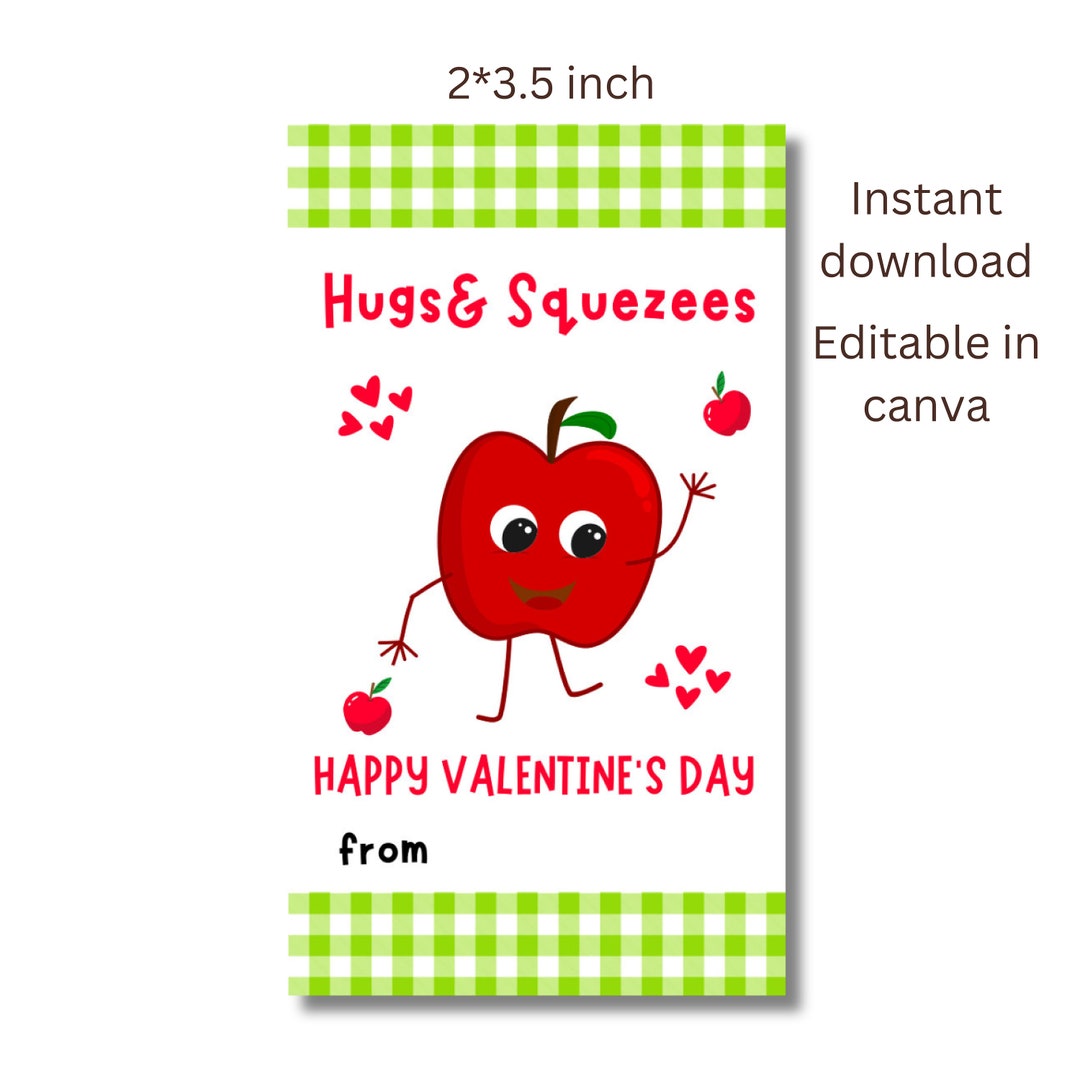 Printable Applesauce Pouch Valentine Tag Hugs and Squeezes Apple of My ...