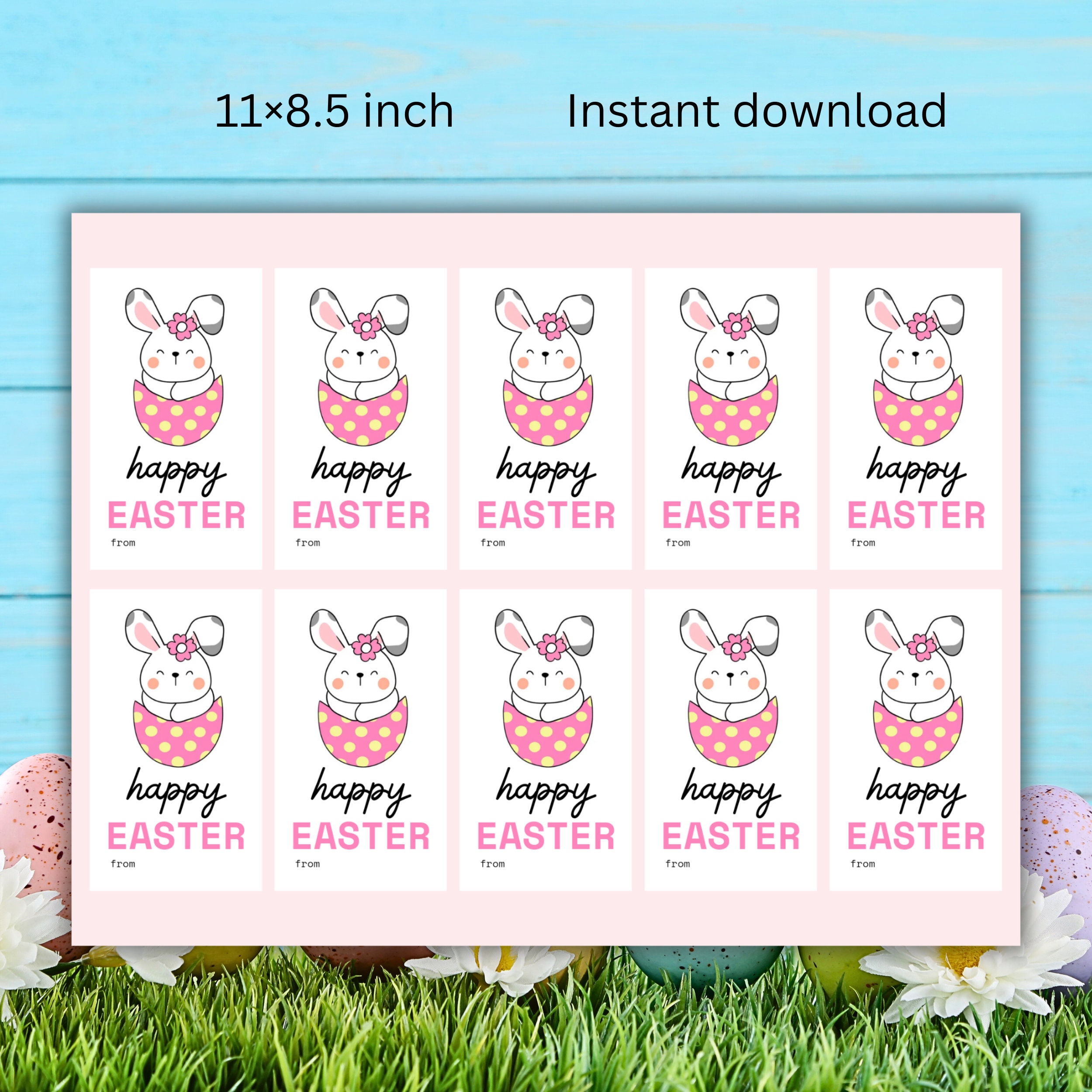 Printable Happy Easter Bunny Gift Tag Instant Download Flower Easter ...