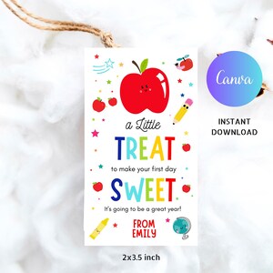 Printable First Day of School Gift Tag, School Supplies Rainbow Tag ...
