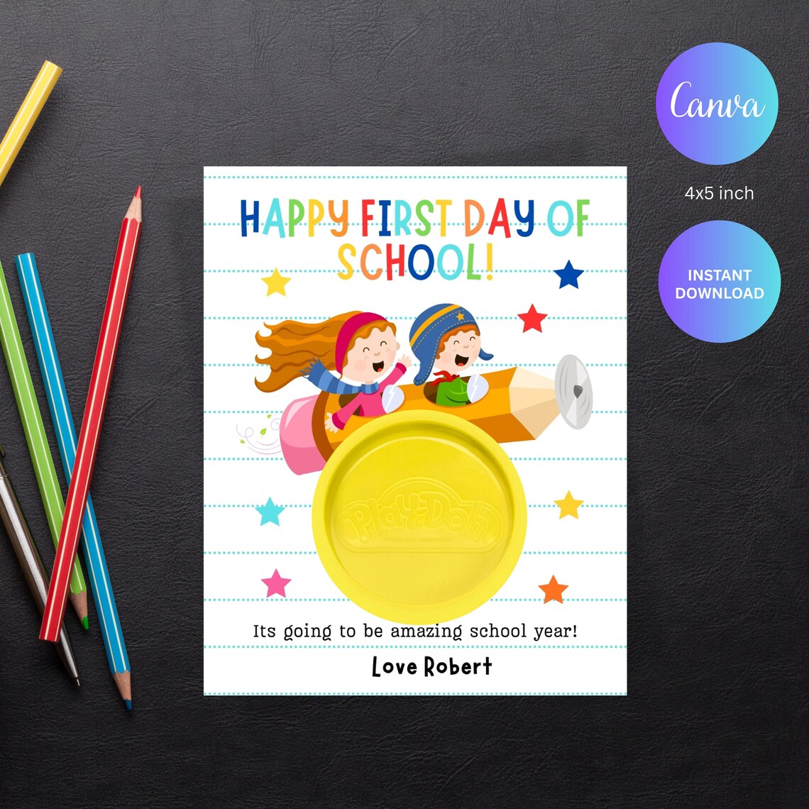 Back to School Play Dough Card Template, Printable Won-doh-ful School ...
