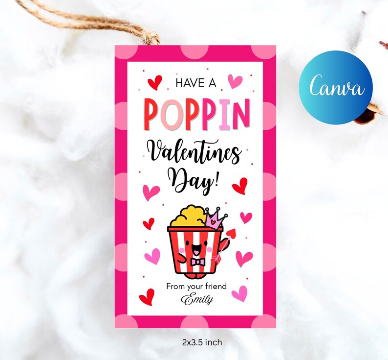 Valentine Popcorn Tag Printable for Kids Classroom Valentine Popcorn ...