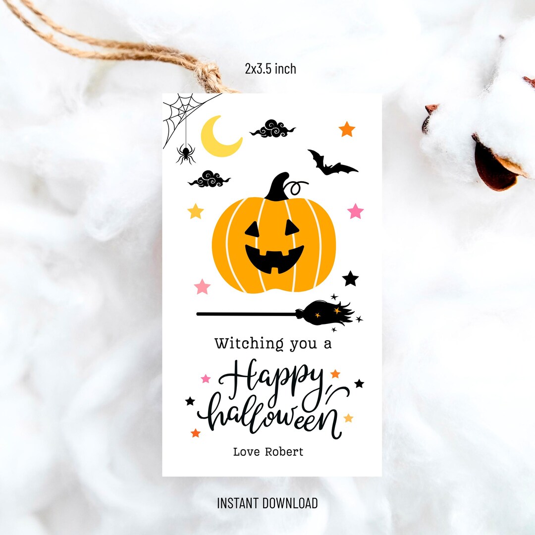 Printable Halloween Gift Tag, Editable Trick or Treat Bag Tag, Cute ...