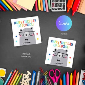 Back to School Square Gift Tag Printable First Day of School Tag for ...