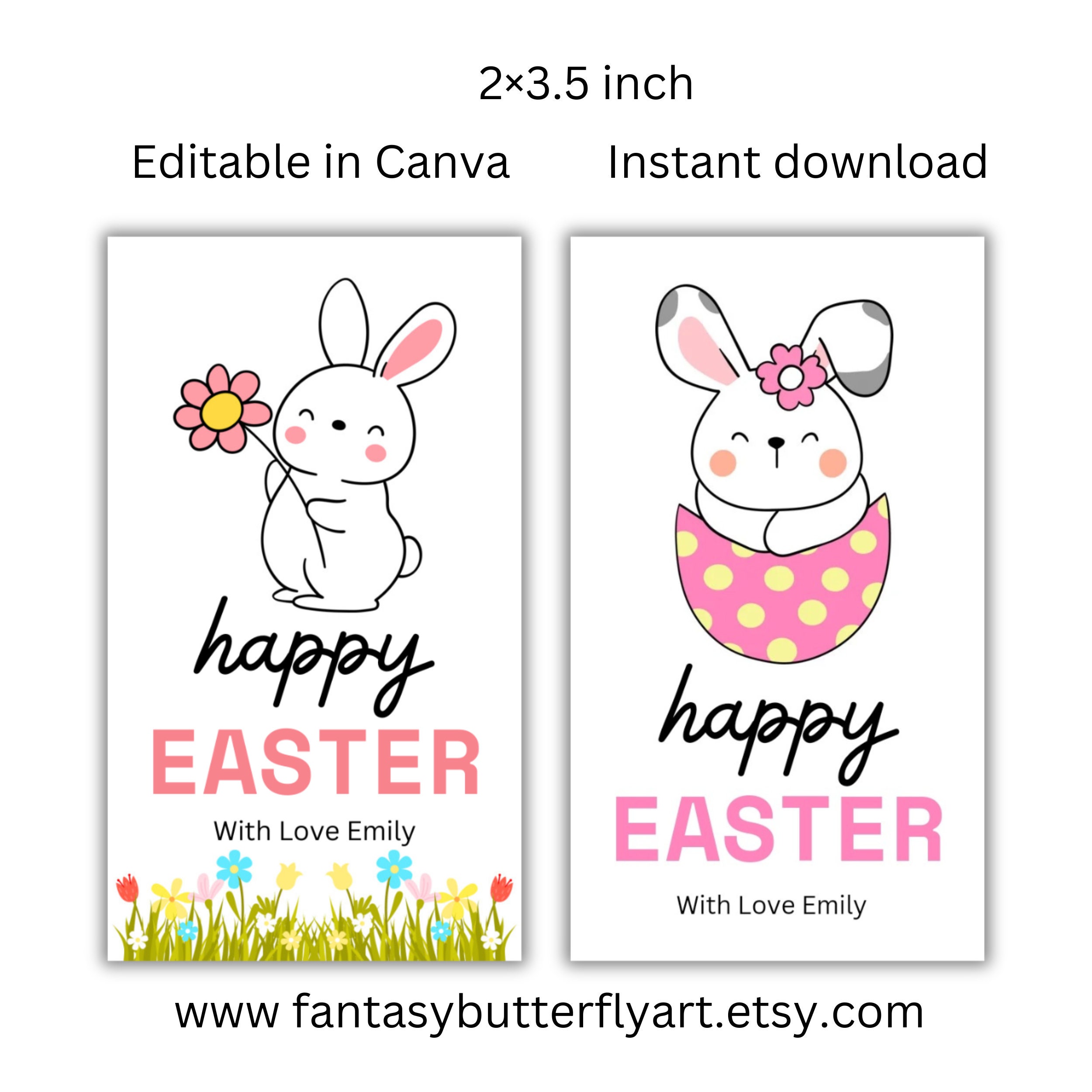 Printable Happy Easter Bunny Gift Tag Instant Download Flower Easter ...