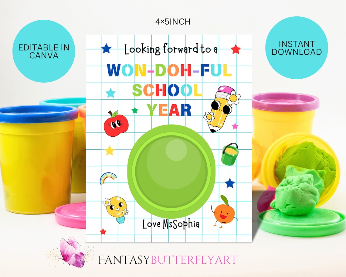 Back to School Play Dough Card Template, Printable Won-doh-ful School ...