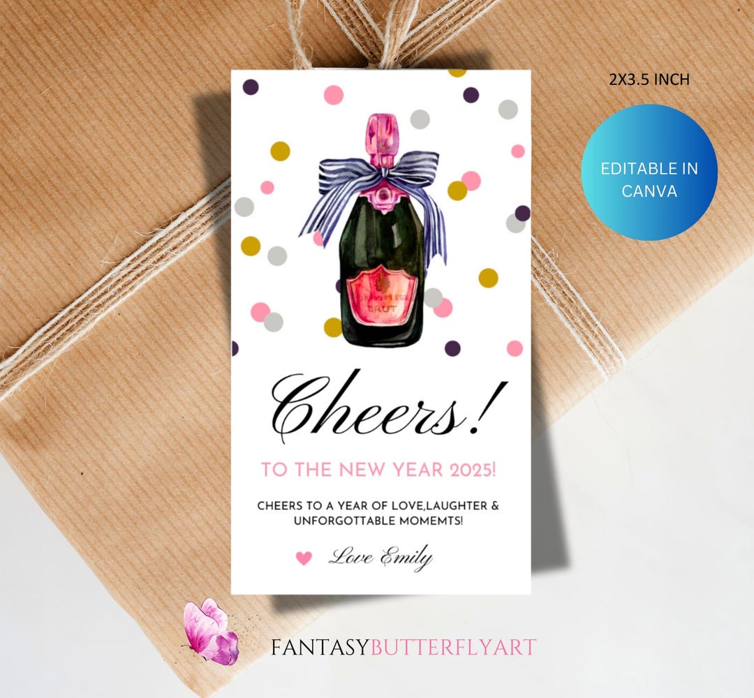 New Year's Eve Gift Tag Template, Printable Gold Star Confetti NYE ...