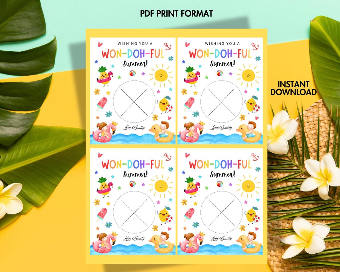 Summer Play Dough Card Template, Printable Have A Won-doh-ful Summer ...