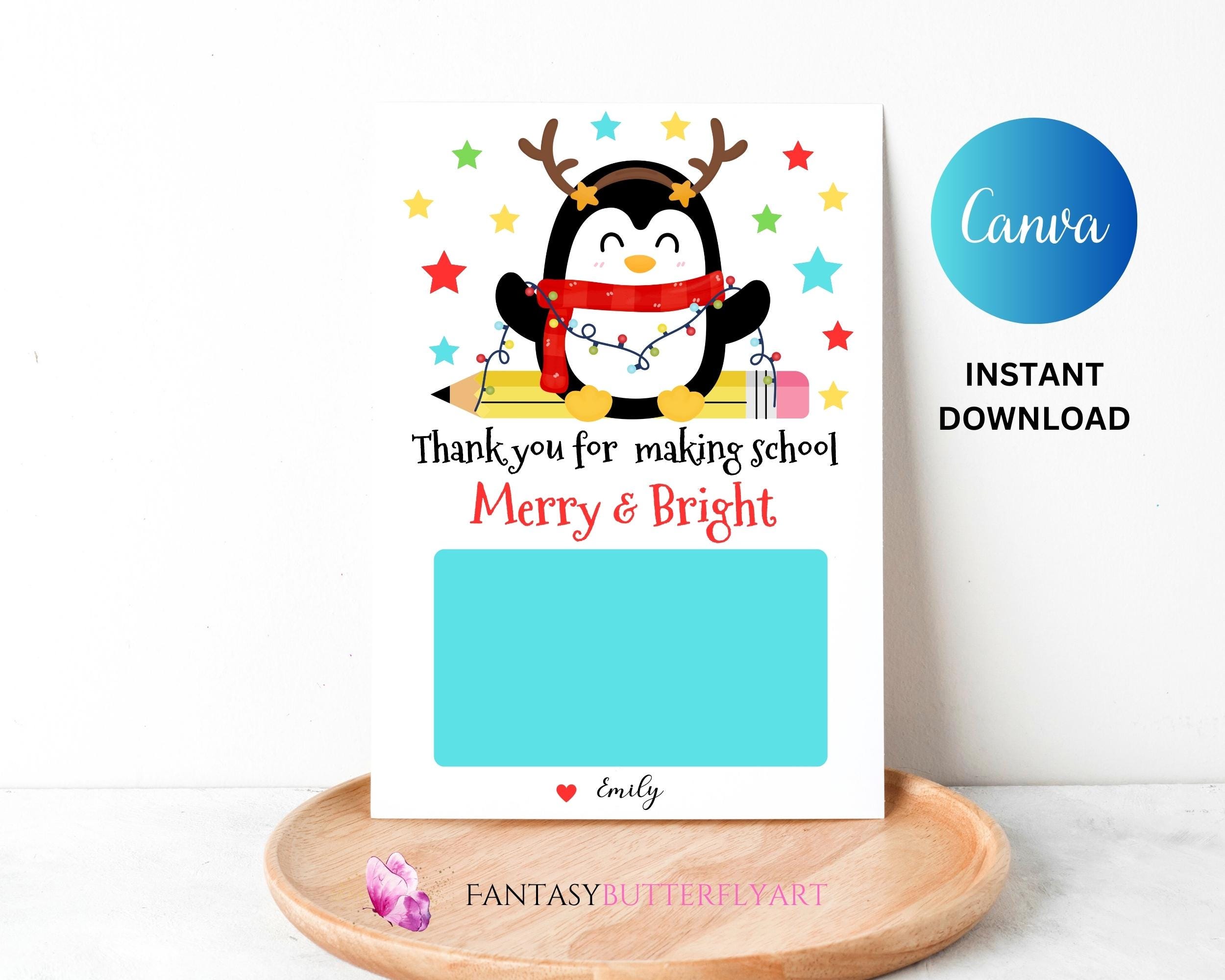 Printable Thank You for Making School Merry and Bright Gift Card Holder ...