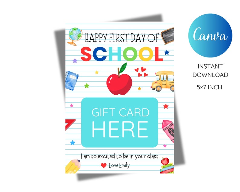 Printable First Day of School Gift Card Holder, Welcome Back to School ...