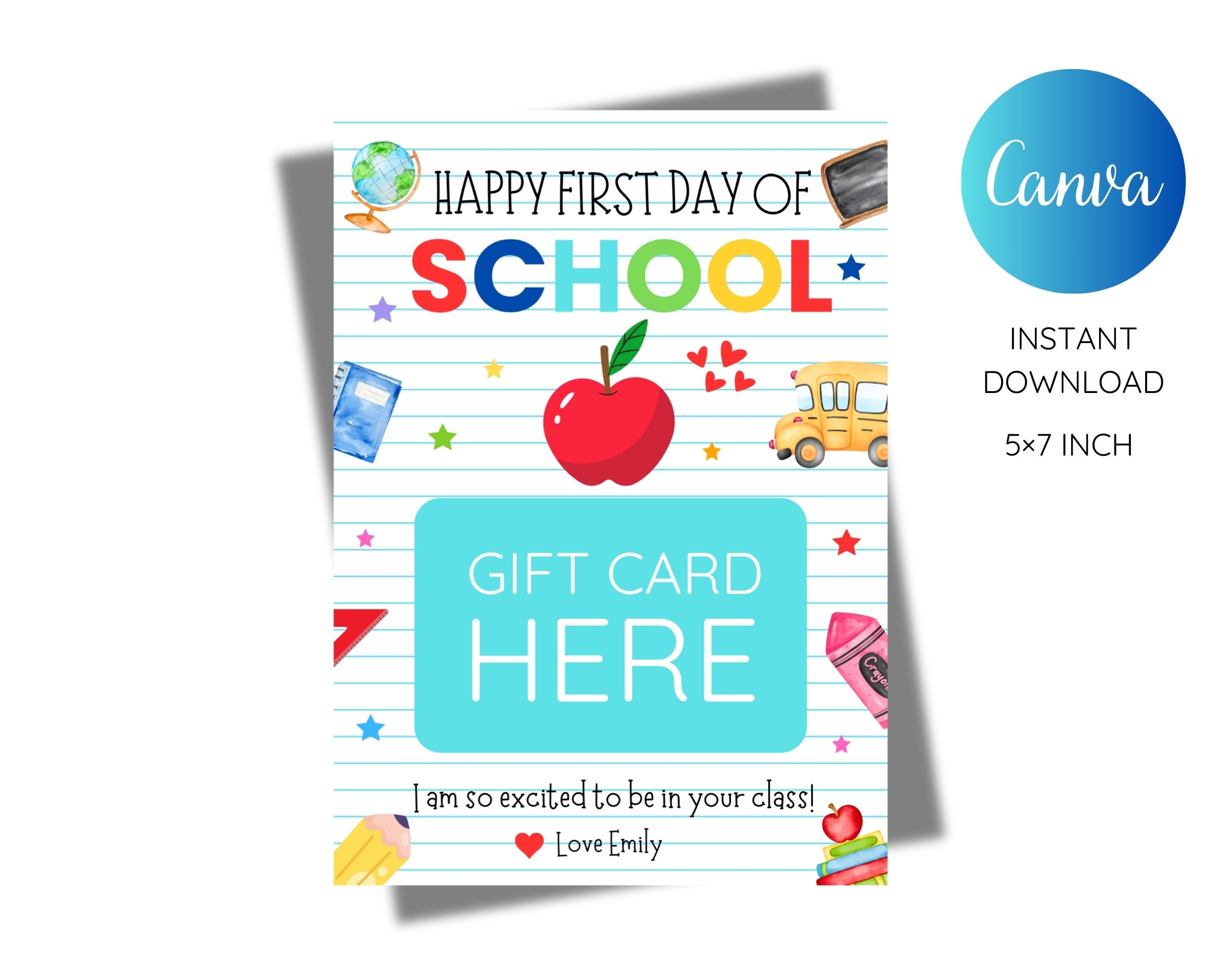 Printable First Day of School Gift Card Holder, Welcome Back to School ...