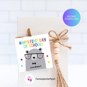 Back to School Square Gift Tag Printable First Day of School Tag for ...