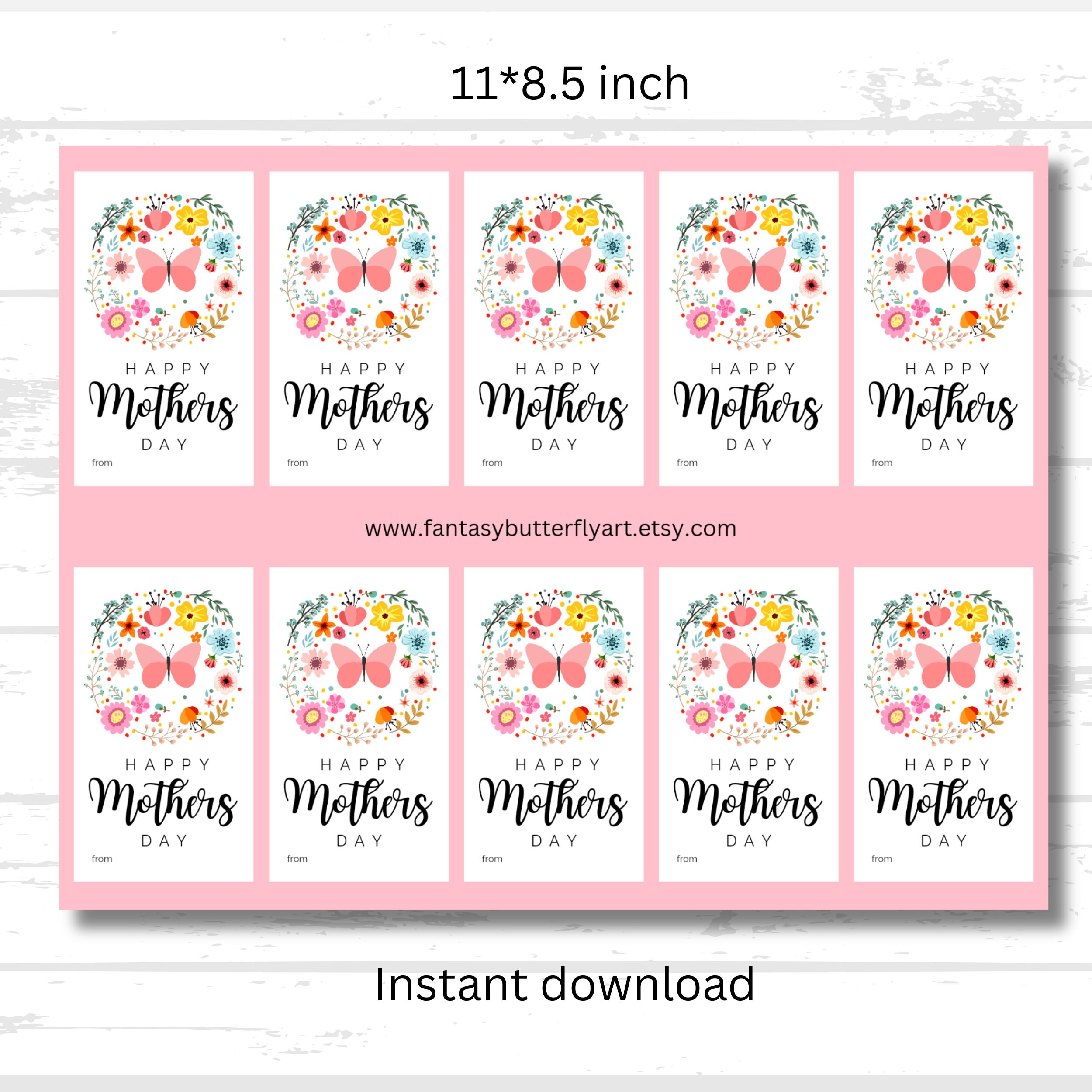Minimalist Mother's Day Gift Tag Template Printable Floral Butterfly ...
