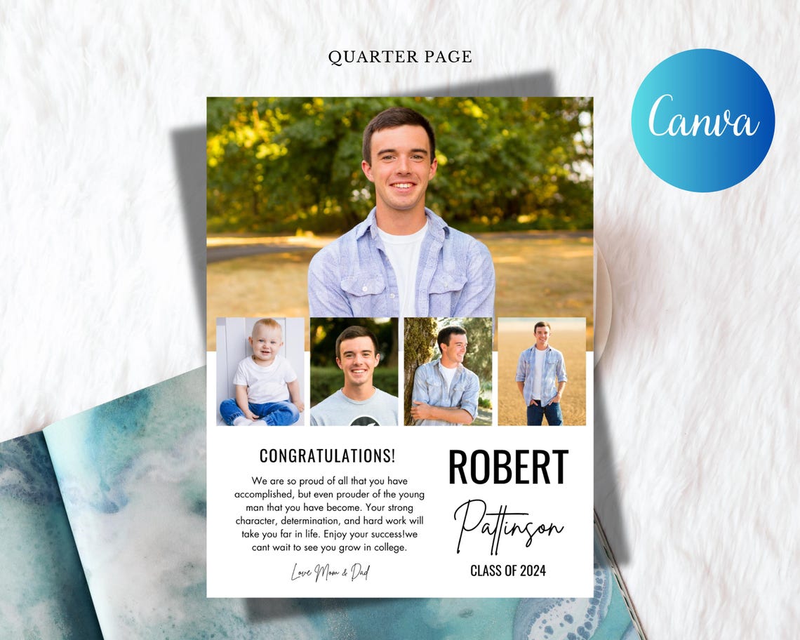 Full, Half & Quarter Page Yearbook Ad Canva Editable Template, Diy ...