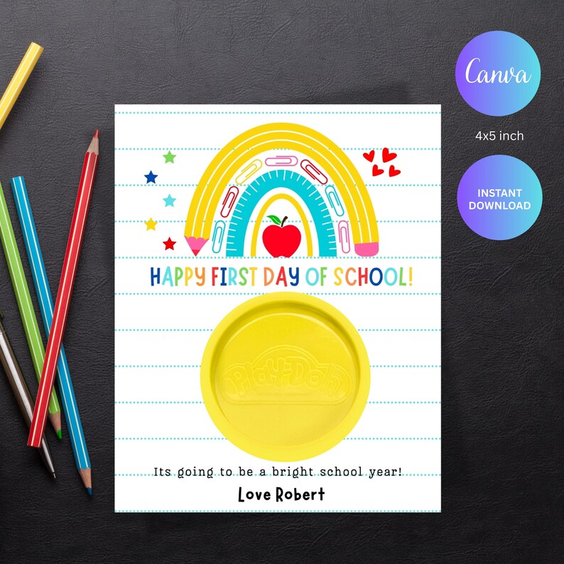 Back to School Play Dough Card Template, Printable Won-doh-ful School ...