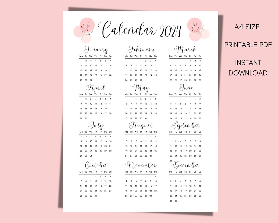 2024 Calendar 2024 Monthly Planner Potrait Elegant Monthly Calendar ...