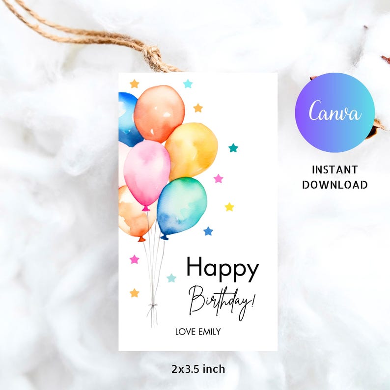 Printable Happy Birthday Gift Tag Template, Watercolor Candles Favor ...