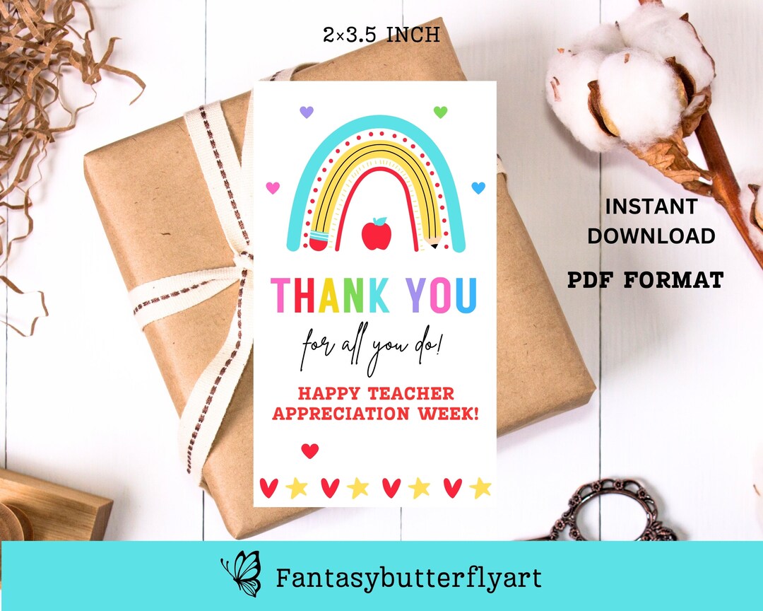 Teacher Appreciation Tag Printable Teacher Thank You Gift Tag Teacher ...