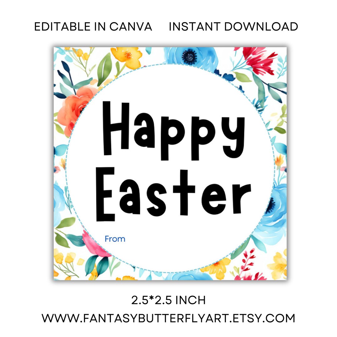 Happy Easter Gift Tag Printable Watercolour Roses Basket Favor Treat ...