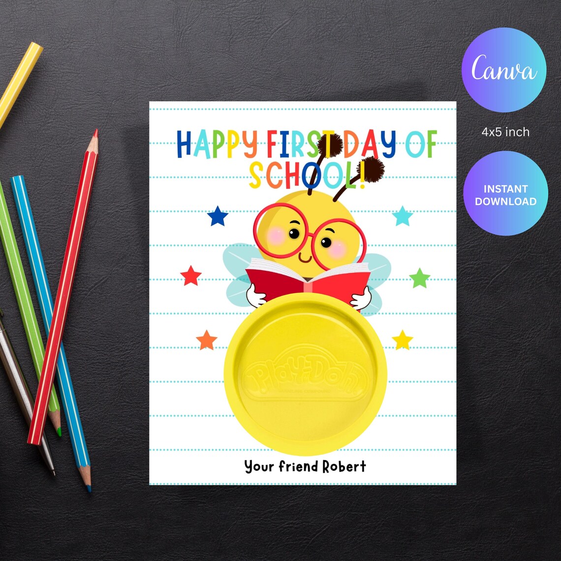 Back to School Play Dough Card Template, Printable Won-doh-ful School ...