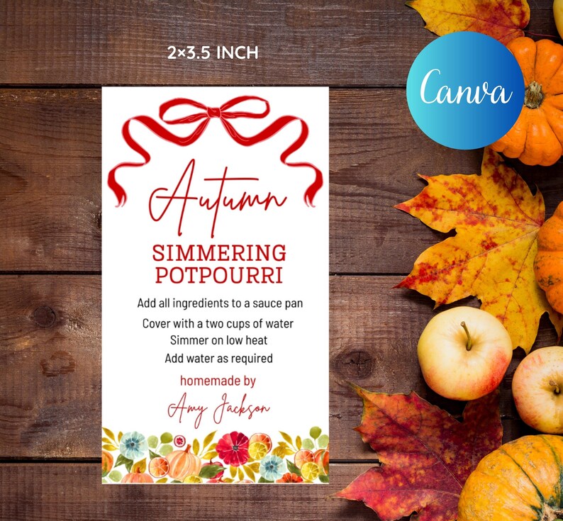 Editable Autumn Simmering Potpourri Tag Fall Stovetop Simmer Pot Gift ...