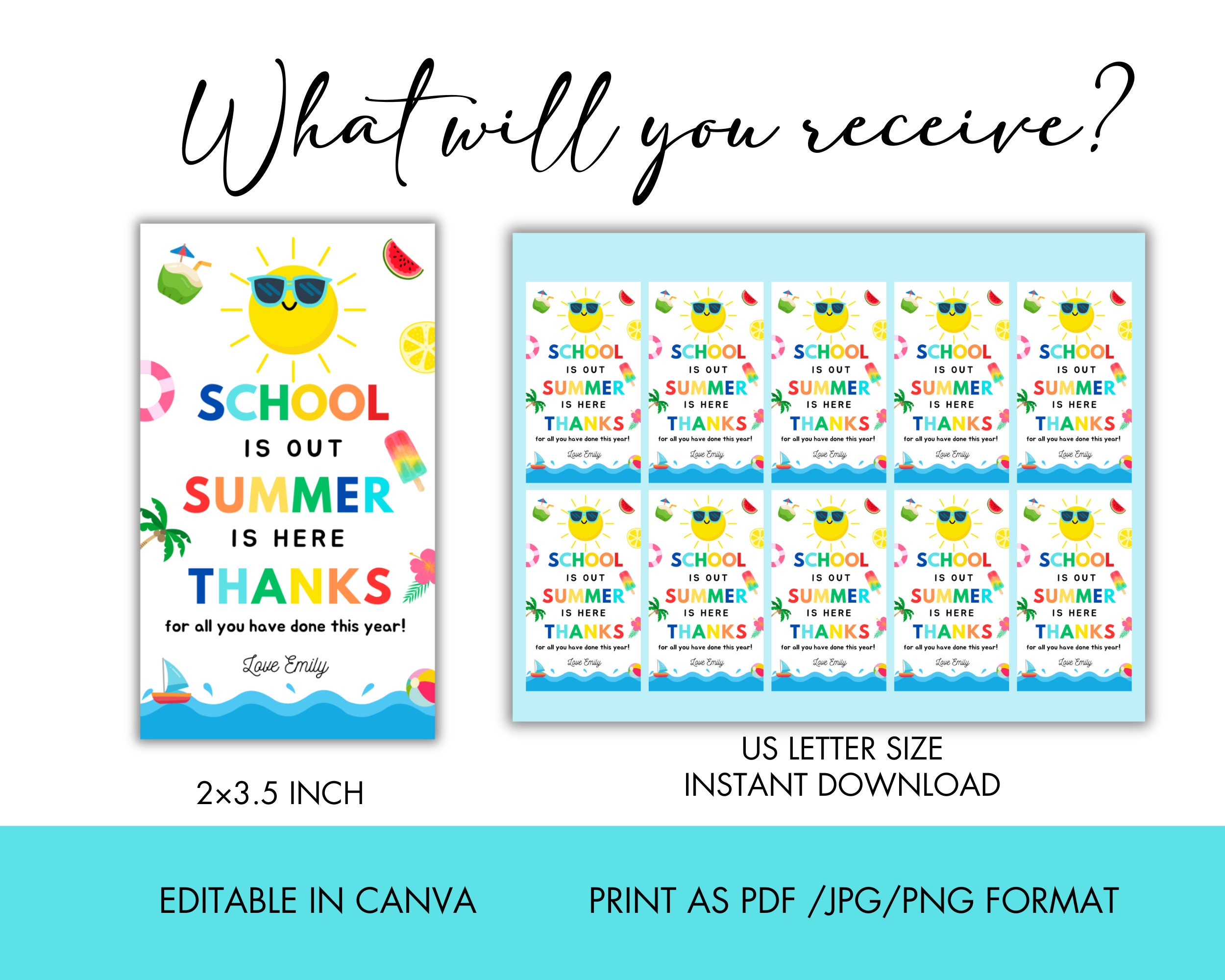 Summer Teacher Appreciation Gift Tag Template Editable Sunshine Thank ...