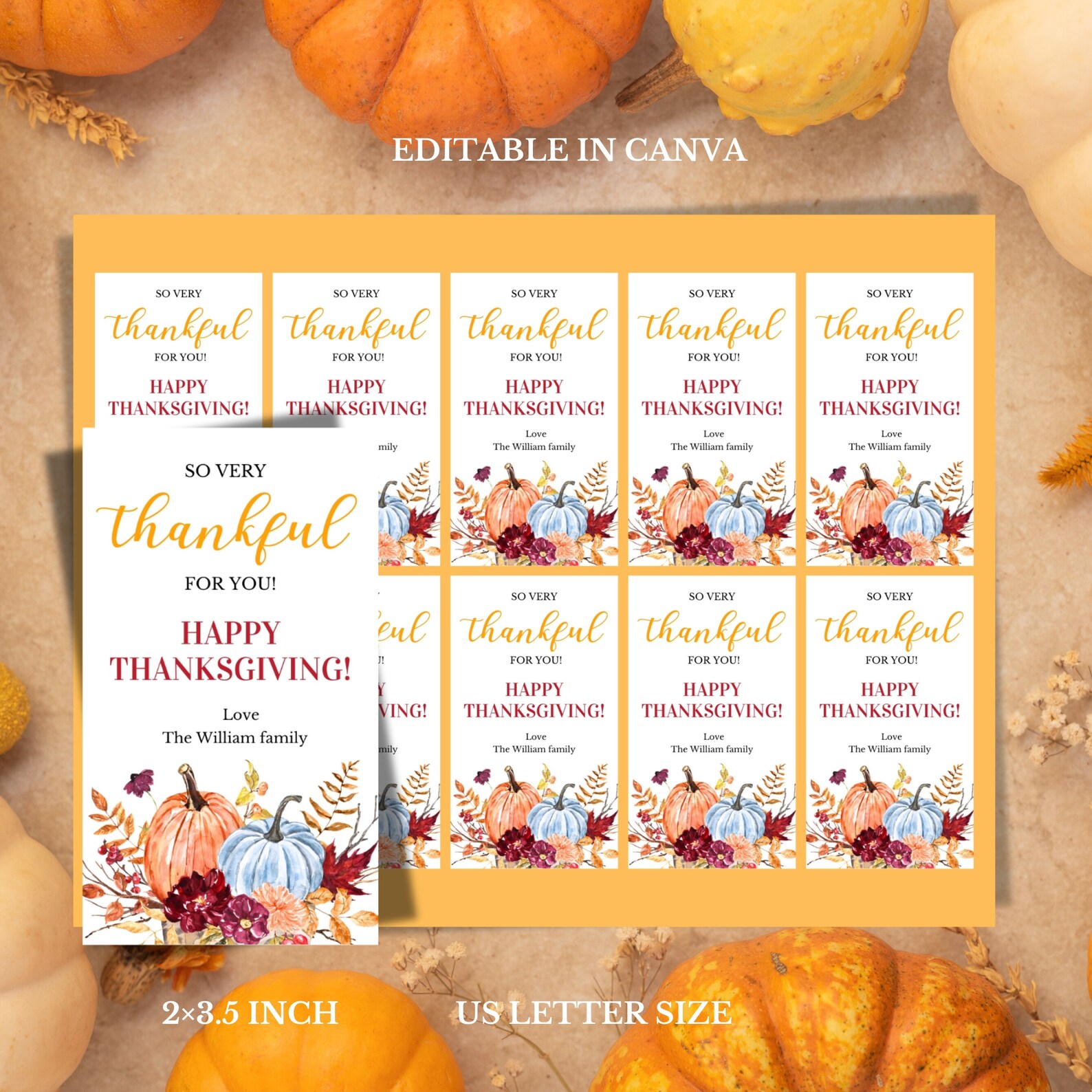 Printable so Very Thankful for You Gift Tag, Autumn Favor Tag, Happy ...