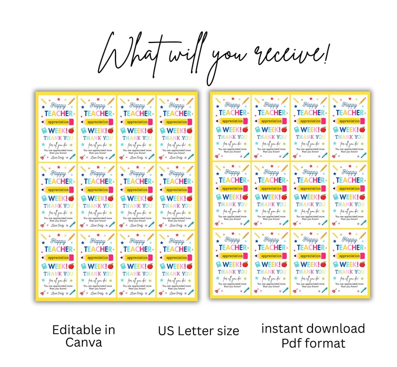 Teacher Appreciation Week Tags Printable, Editable Canva Teacher Gift ...