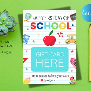 Printable First Day of School Gift Card Holder, Welcome Back to School ...