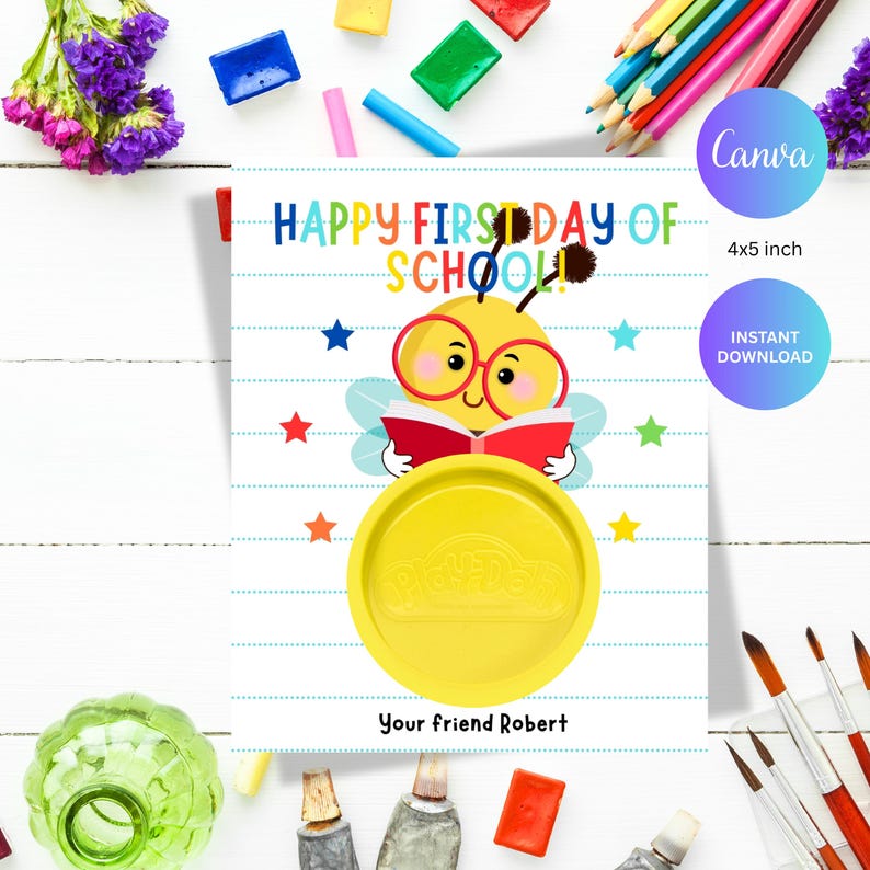 Back to School Play Dough Card Template, Printable Won-doh-ful School ...