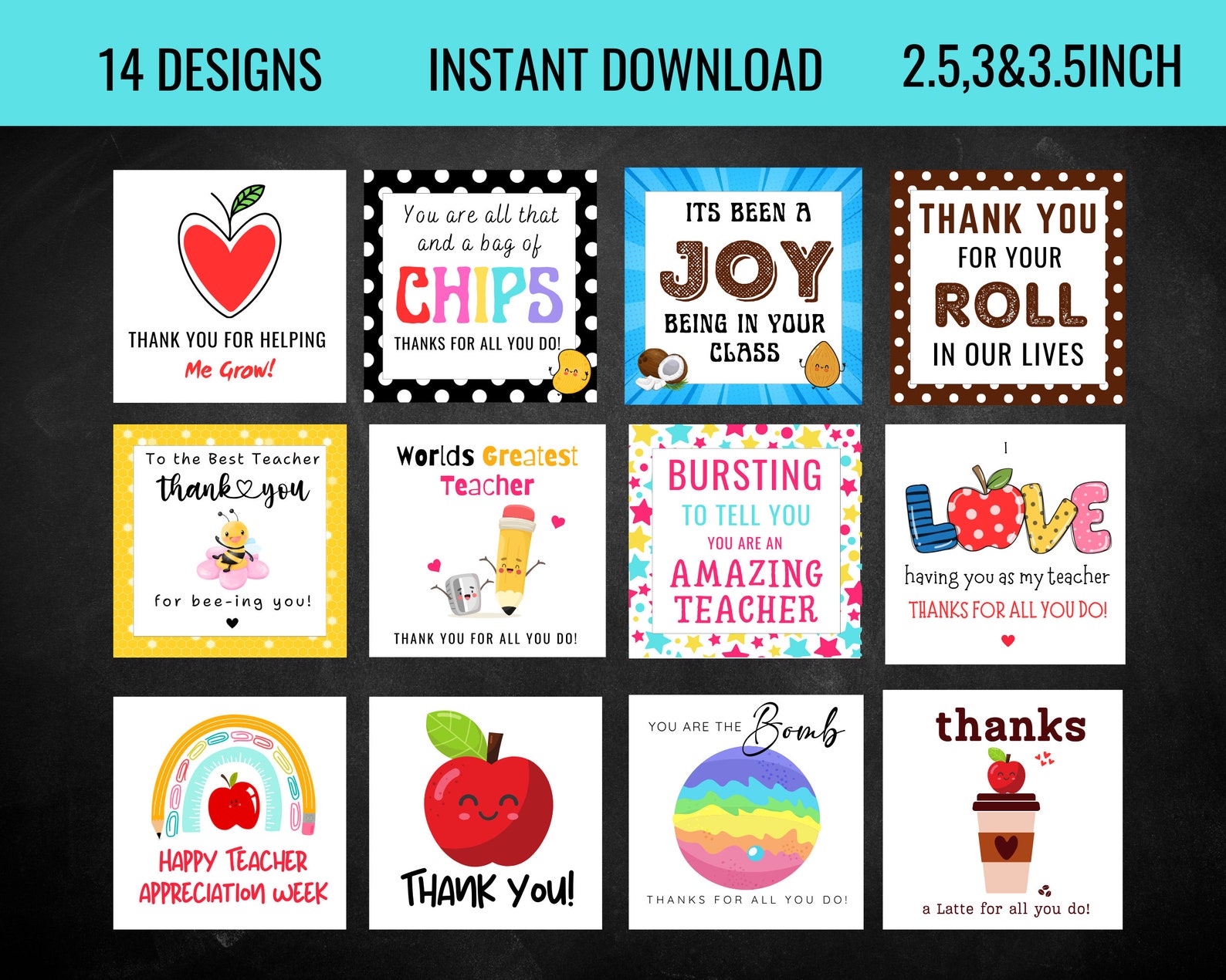 Teacher Gift Tag Bulk Printable Thank You Teacher Year End Gift Teacher ...