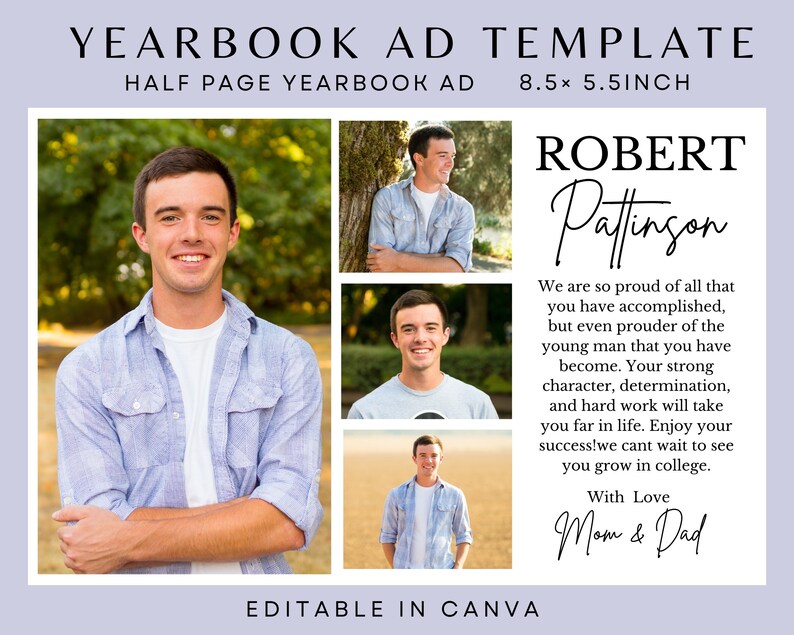 Senior Recognition Ad, Half Page Yearbook Ad Template, Graduation ...
